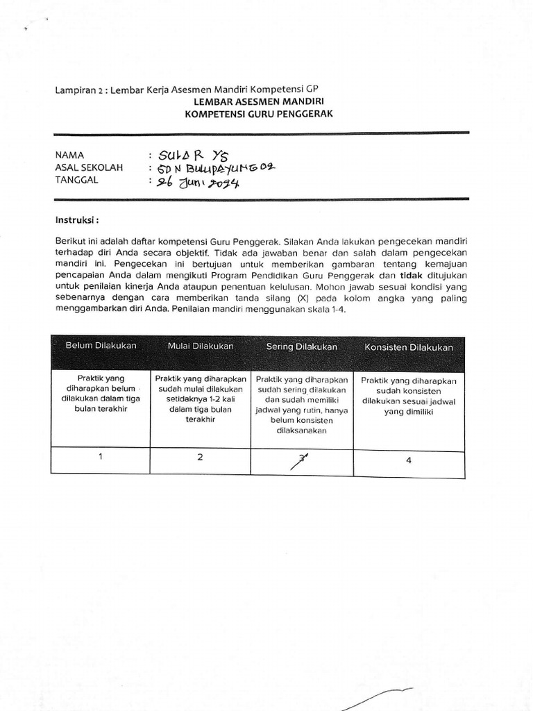 Upload Lembar Assesmen Kompetensi GP - Sular YS. | PDF