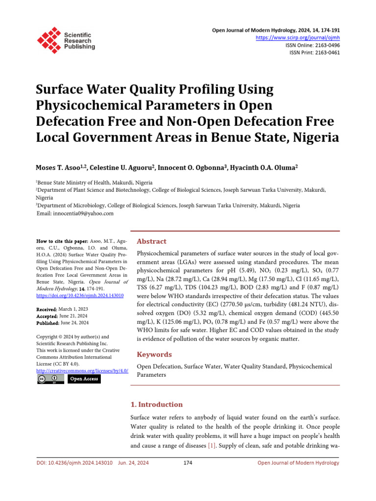 Ojmh2024143 21630323 | PDF | Drinking Water | Water Quality