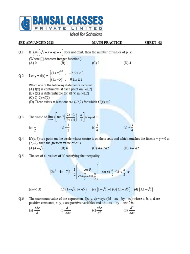 Jee Adv Math S - 03 | PDF | Zero Of A Function | Numerical Analysis
