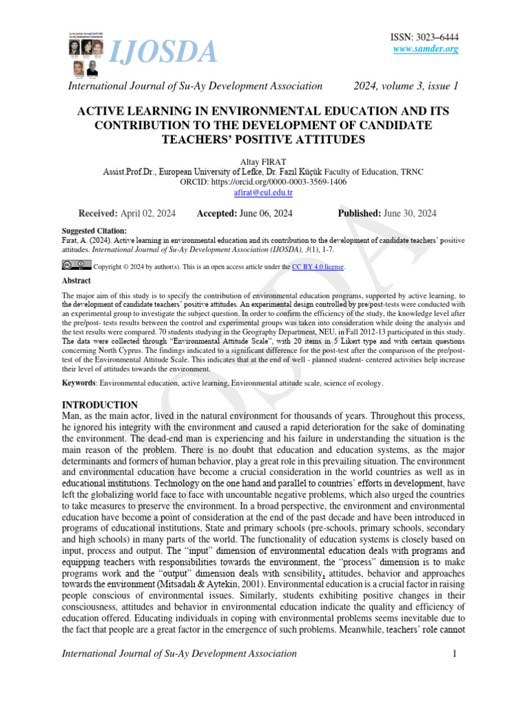 Active Learning in Environmental Education and Its Contribution To The ...