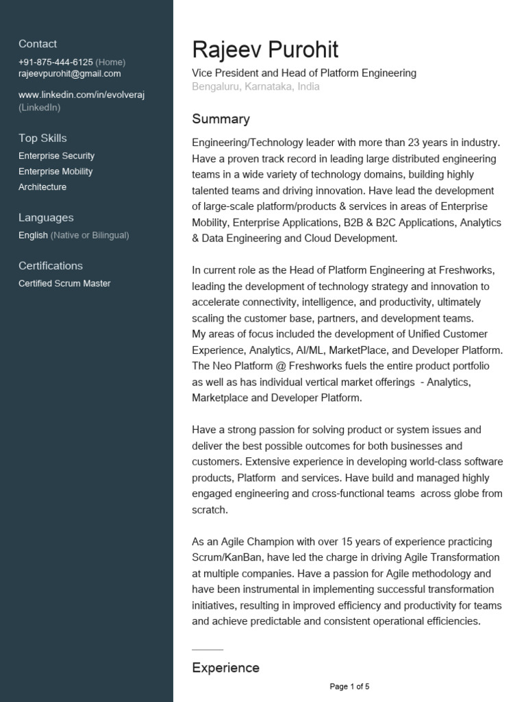 LinkedIn Profile of Rajeev Purohit, Freshworks, Bengaluru | PDF | Agile ...