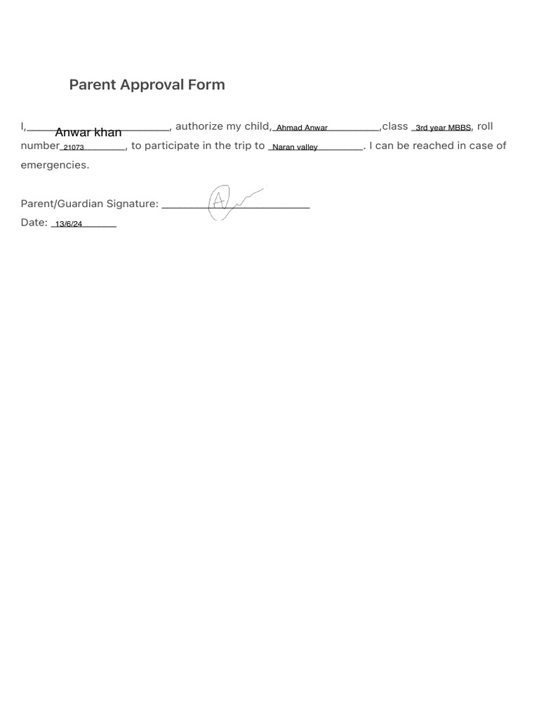 Parent Approval Form-2 | PDF