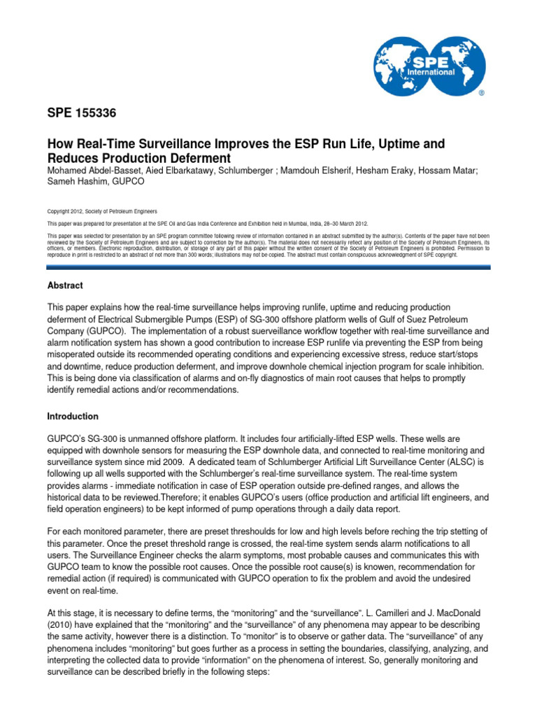 SPE 155336 How Real-Time Surveillance Improves The ESP Run Life, Uptime ...