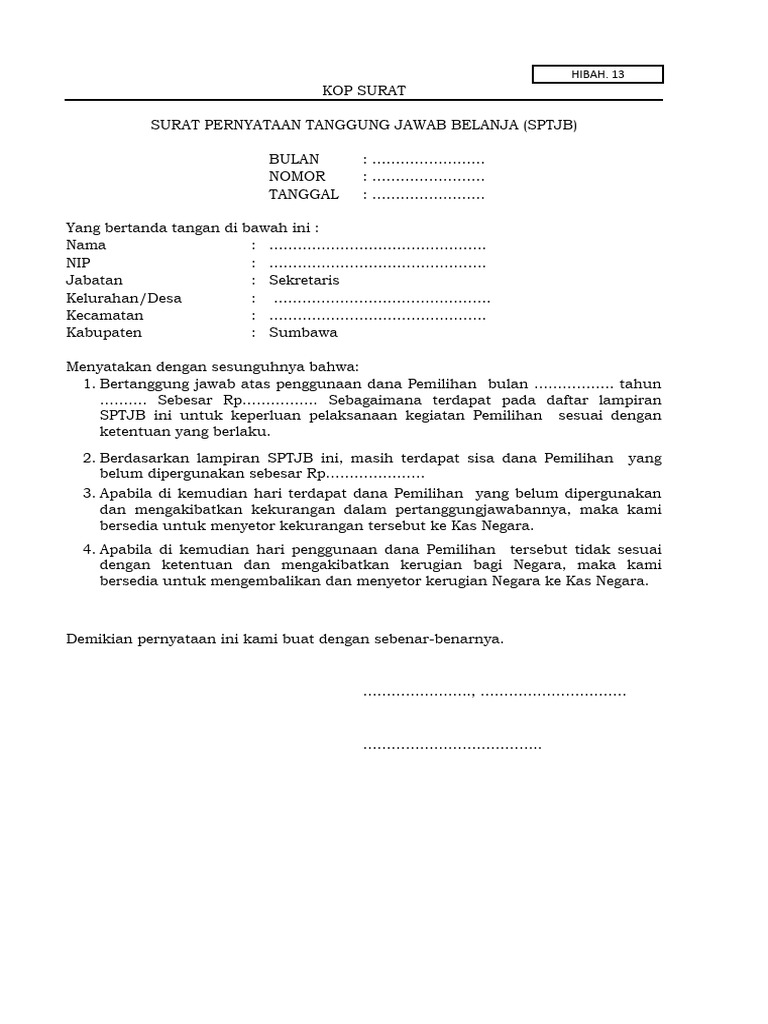 Format LPJ Badan Adhoc PPK Dan Pps Serta Kpps-Hibah | PDF