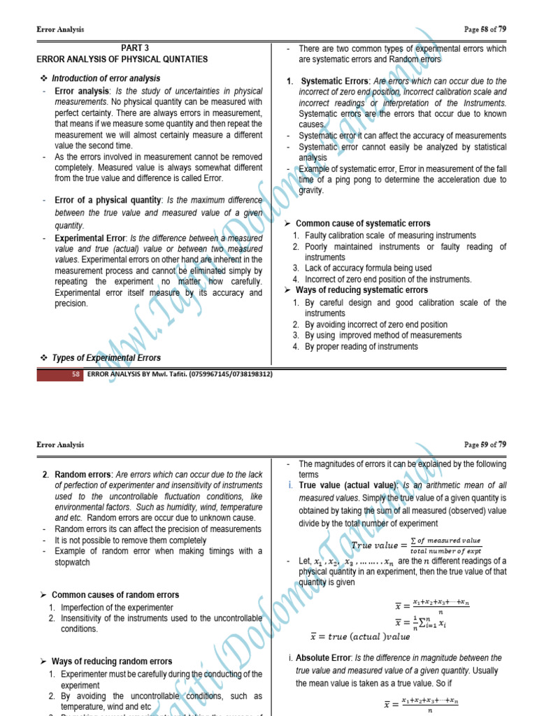 Error Analysis MWL - Tafiti PDF | PDF | Observational Error | Mathematics