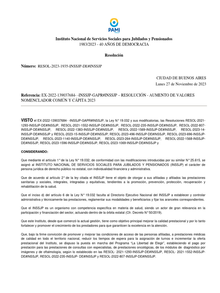 RESOL-2023-1935-INSSJP-Bol 28-11-23 Aumento Nov y Dic 23 | PDF | Trabajo Social | Gestión de ...