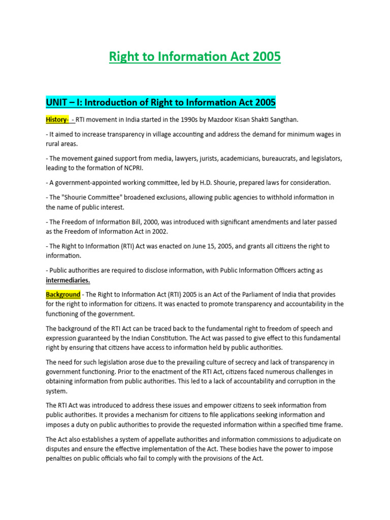 Right to Information Act 2005 | PDF | Freedom Of Information Laws By ...