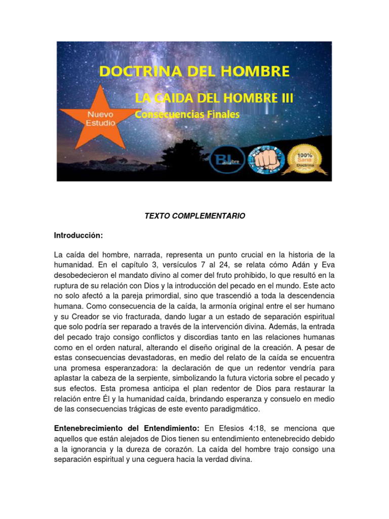 0001 Texto Complementario CONSECUENCIA DE LA CAIDA DEL HOMBRE III | PDF | El pecado original ...