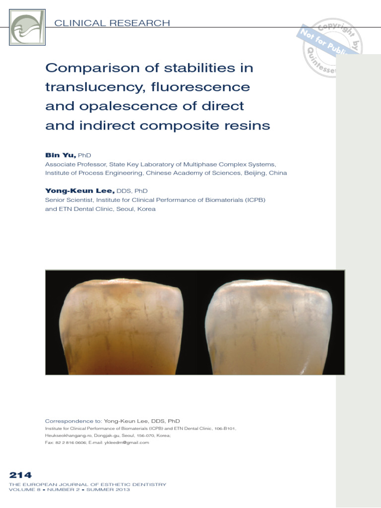 Comparison of Stabilities in Translucency, Fluorescence and Opalescence ...