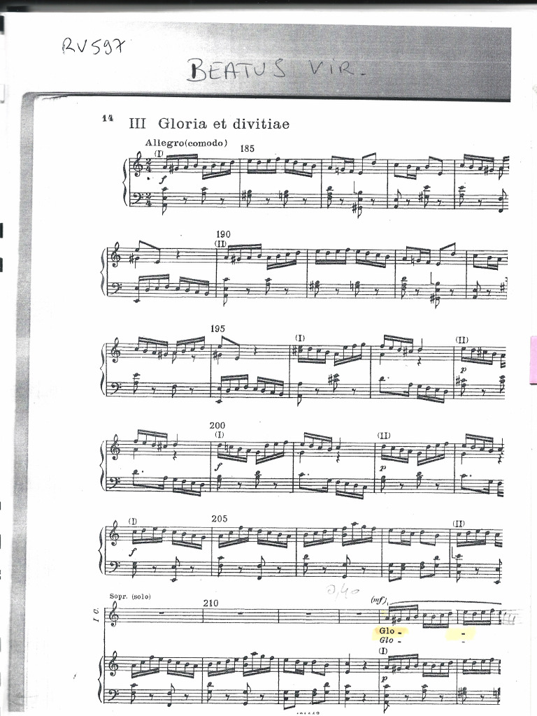 VIVALDI Beatus Vir Gloriae Et Divitiae (Duo) | PDF