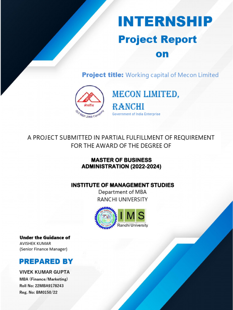 MECON Project by Vivek PDF File - 045200 | PDF | Working Capital ...