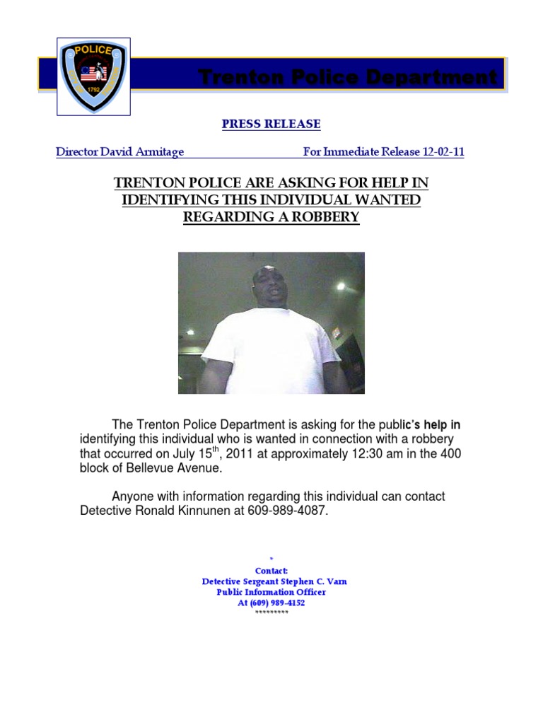 Help Identify Trenton Robbery Suspect | PDF