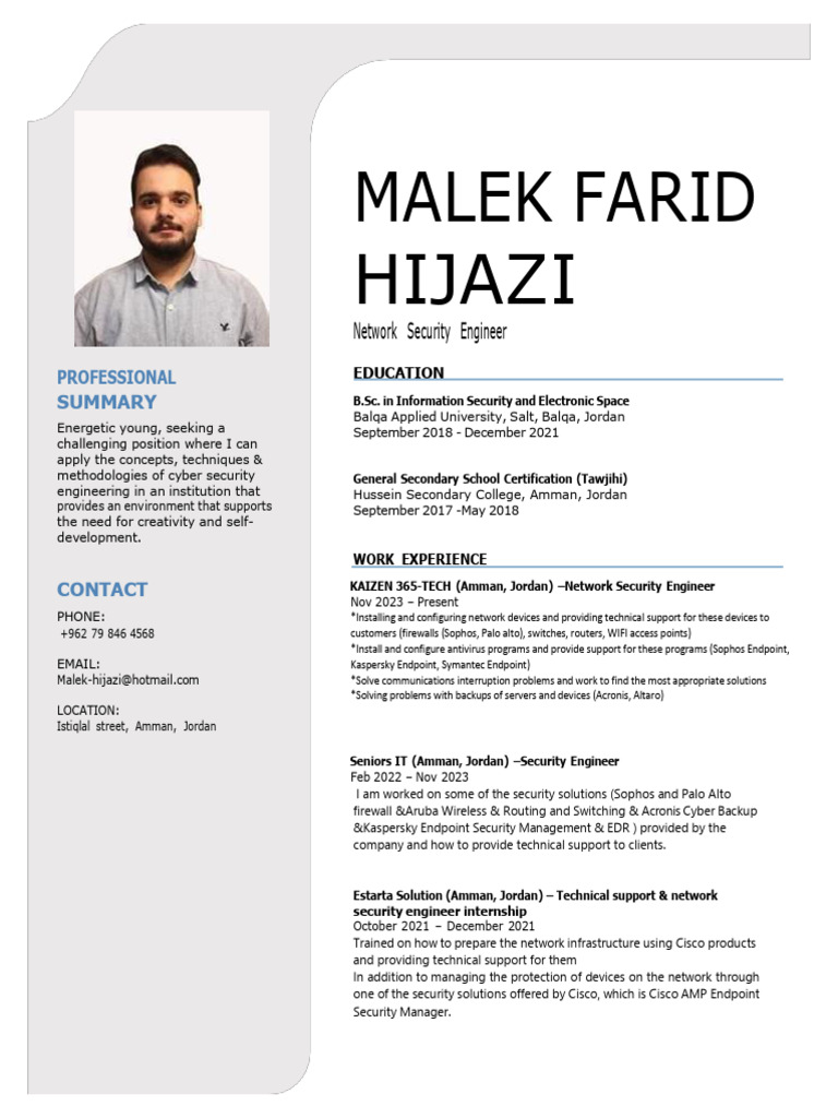 MALEK HIJAZI - CV - 2024 | PDF | Computer Network | Security