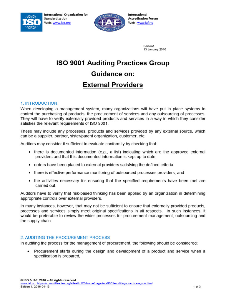 ISO TC 176 TF APG ExternalProviders | Download Free PDF | Iso 9000 | Audit