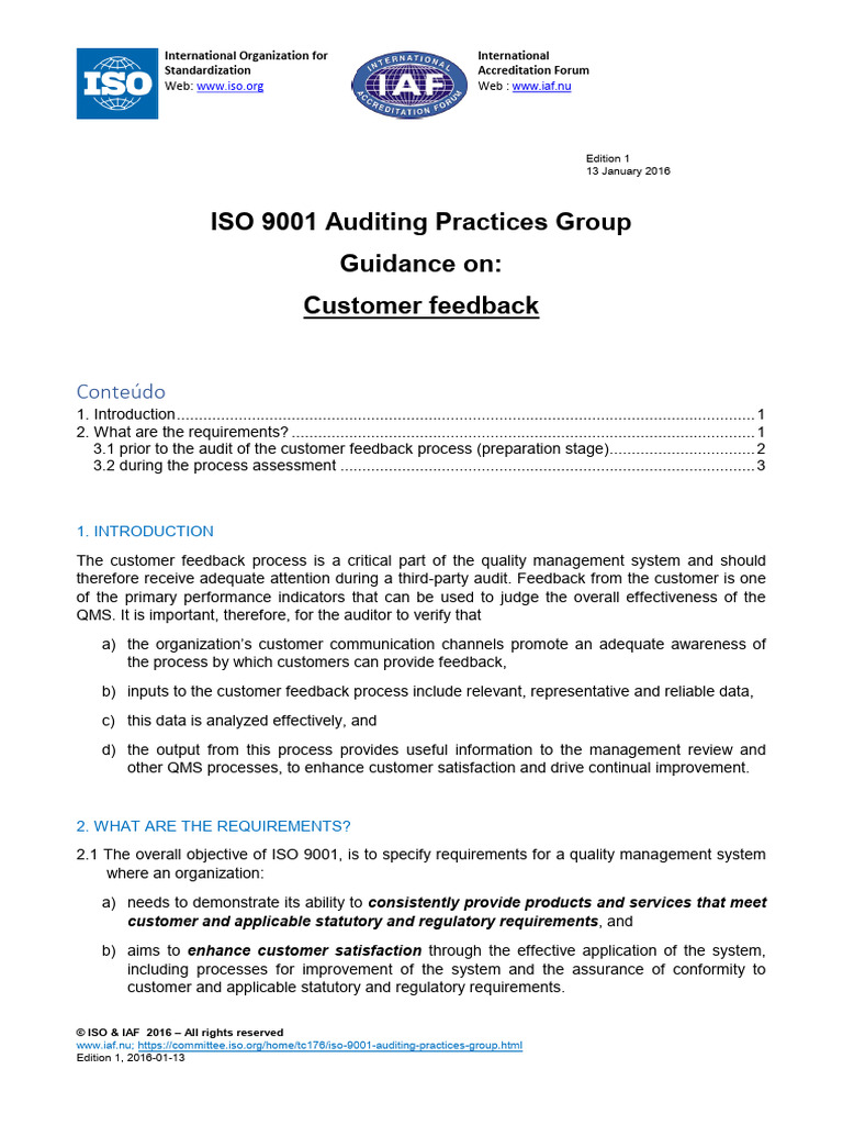 ISO TC 176 TF APG CustomerFeedback | PDF | Iso 9000 | Quality ...