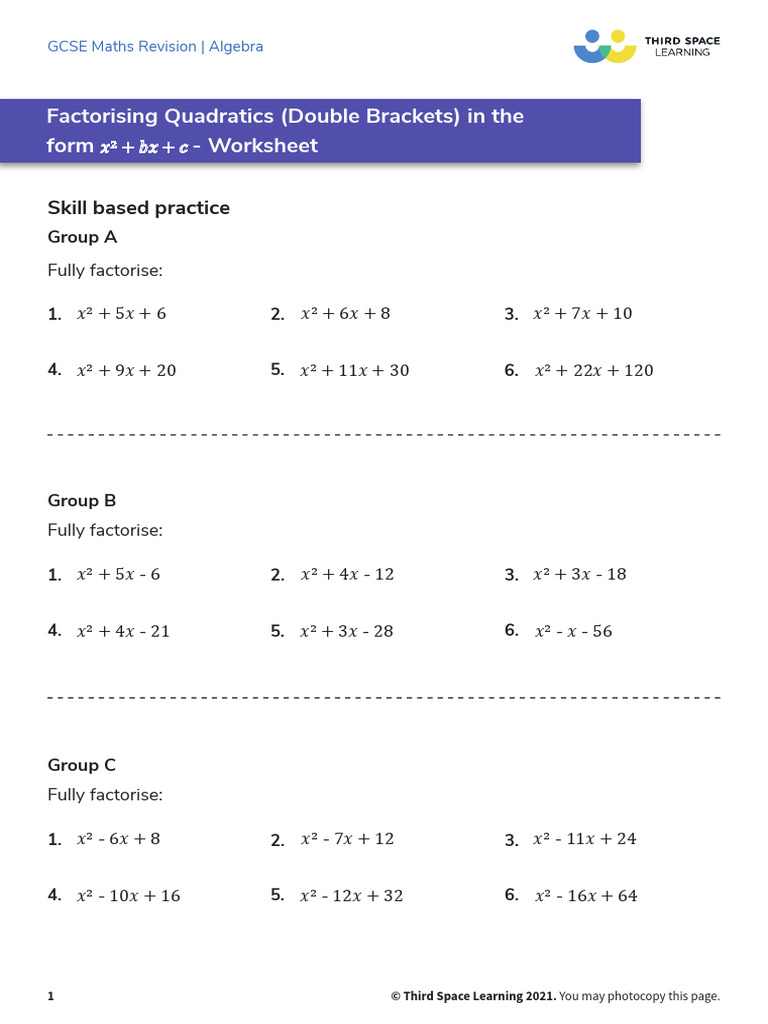 GCSE Maths Revision Factorising Quadratics (Double Brackets - x2 + BX ...