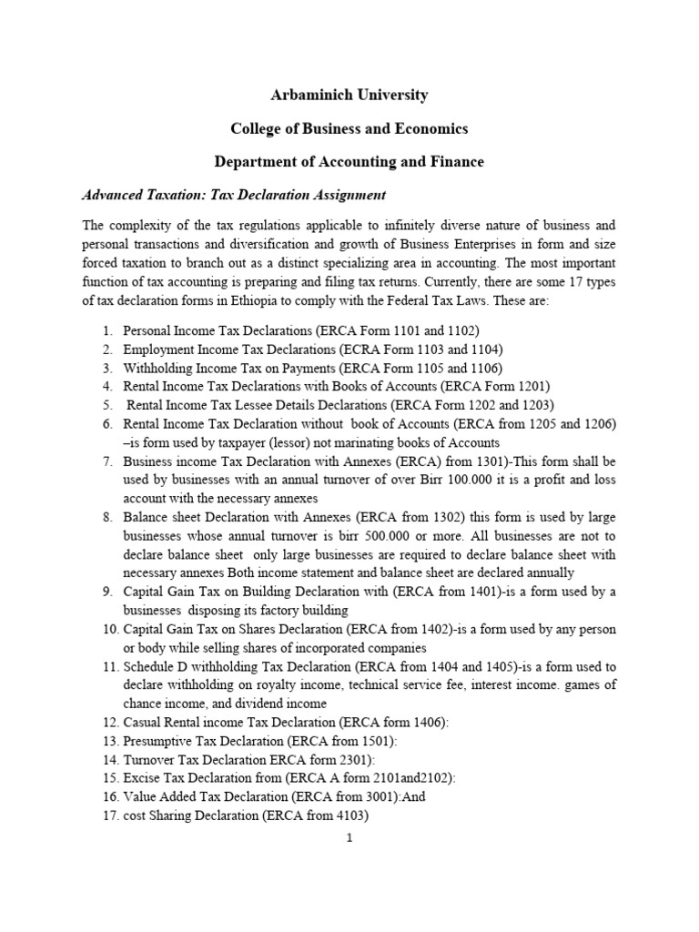 Ethiopia Tax Declaration Forms Guide | PDF | Taxes | Income Tax