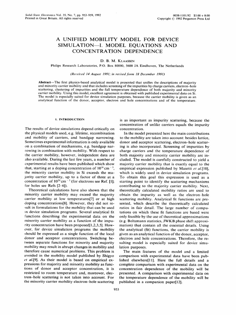 23 A Unified Mobility Model For Device Simulation-I Model Equations and ...