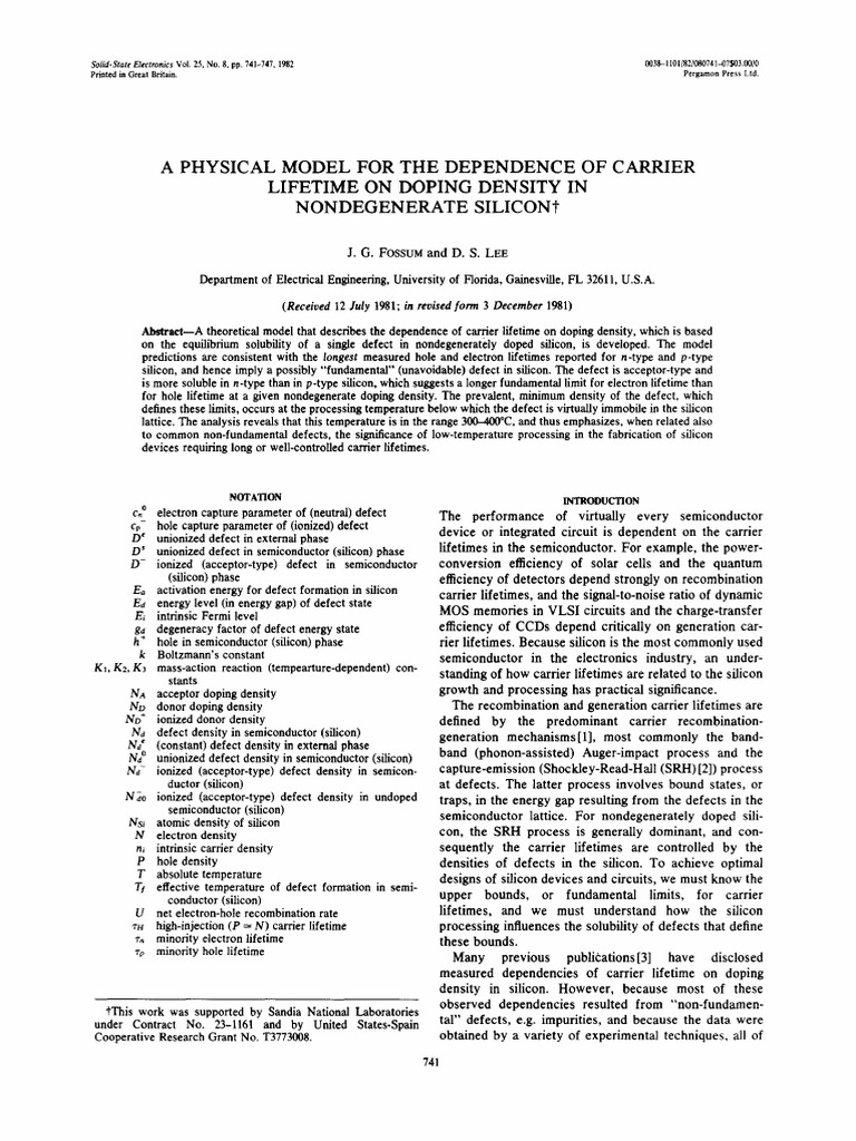 26 A Physical Model For The Dependence of Carrier Lifetime On Doping ...