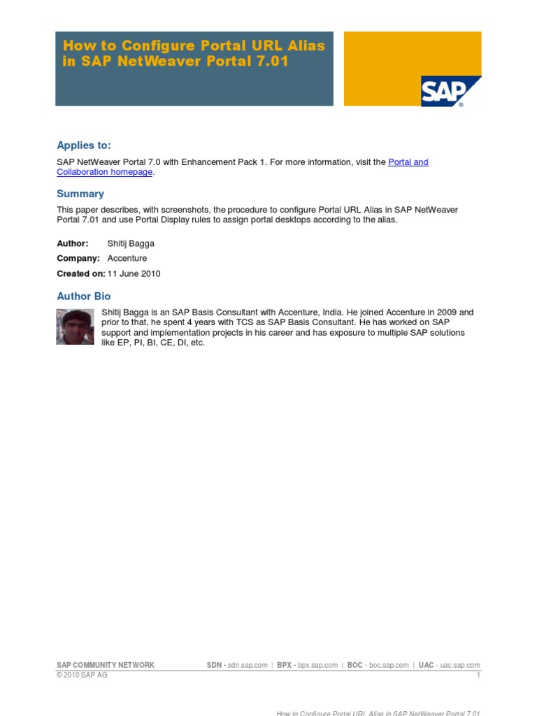 How To Configure Portal URL Alias in SAP NetWeaver Portal 7.01 | PDF | Proxy Server | Java Servlet