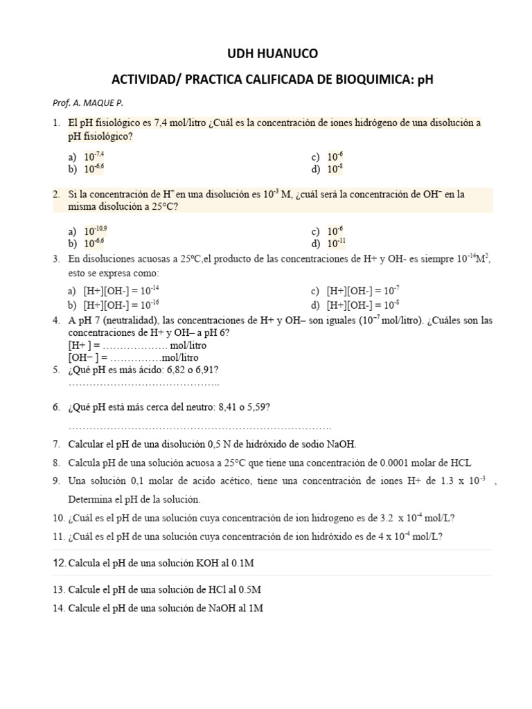 Ejercicios de PH | PDF