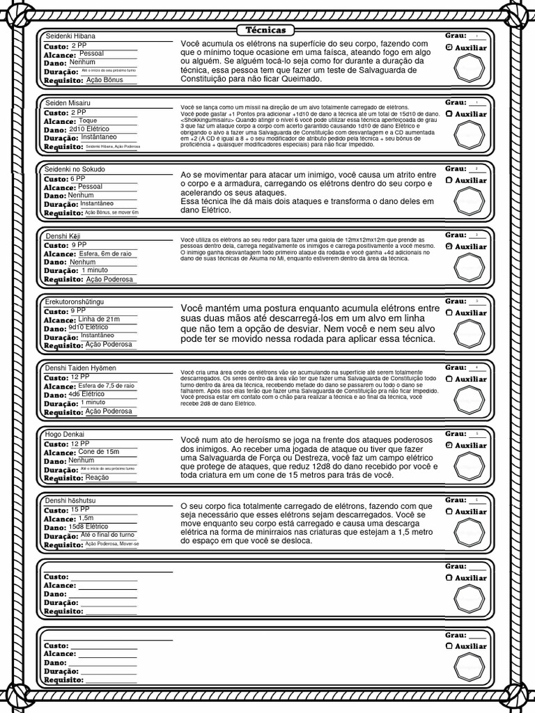 OP RPG - Ficha de Técnica 1.5 - Editável | PDF | Elétron