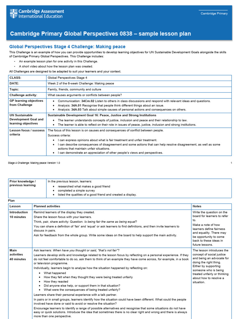 Challenge - Stage 4 - Making Peace - Example Lesson Plan - tcm142 ...