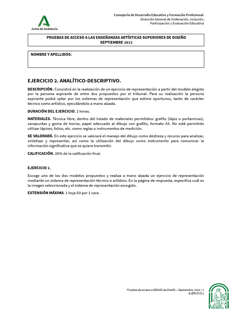 04 - 2 PRUEBA DE ACCESO EASD - Septiembre 2022 - Ejercico 2 | PDF | Dibujo | Lápiz