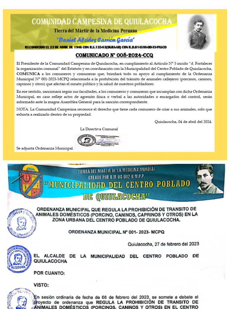 Comunicado 008 Cumplimiento Ordenanza | PDF