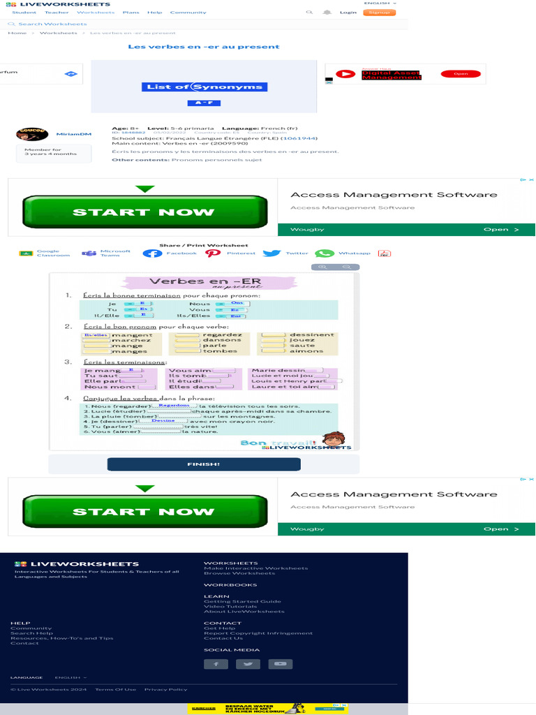Les Verbes en - Er Au Present Interactive Worksheet Live Worksheets 2 | PDF | World Wide Web ...
