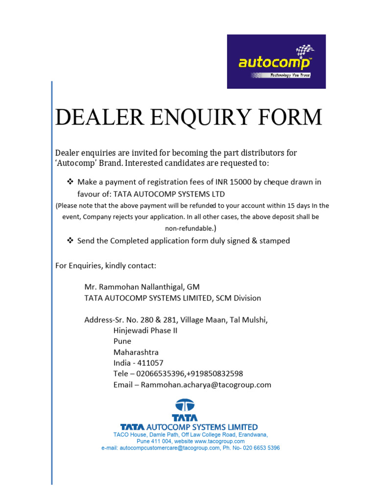 Distributor Enquiry Form | PDF | Banks | Value Added Tax