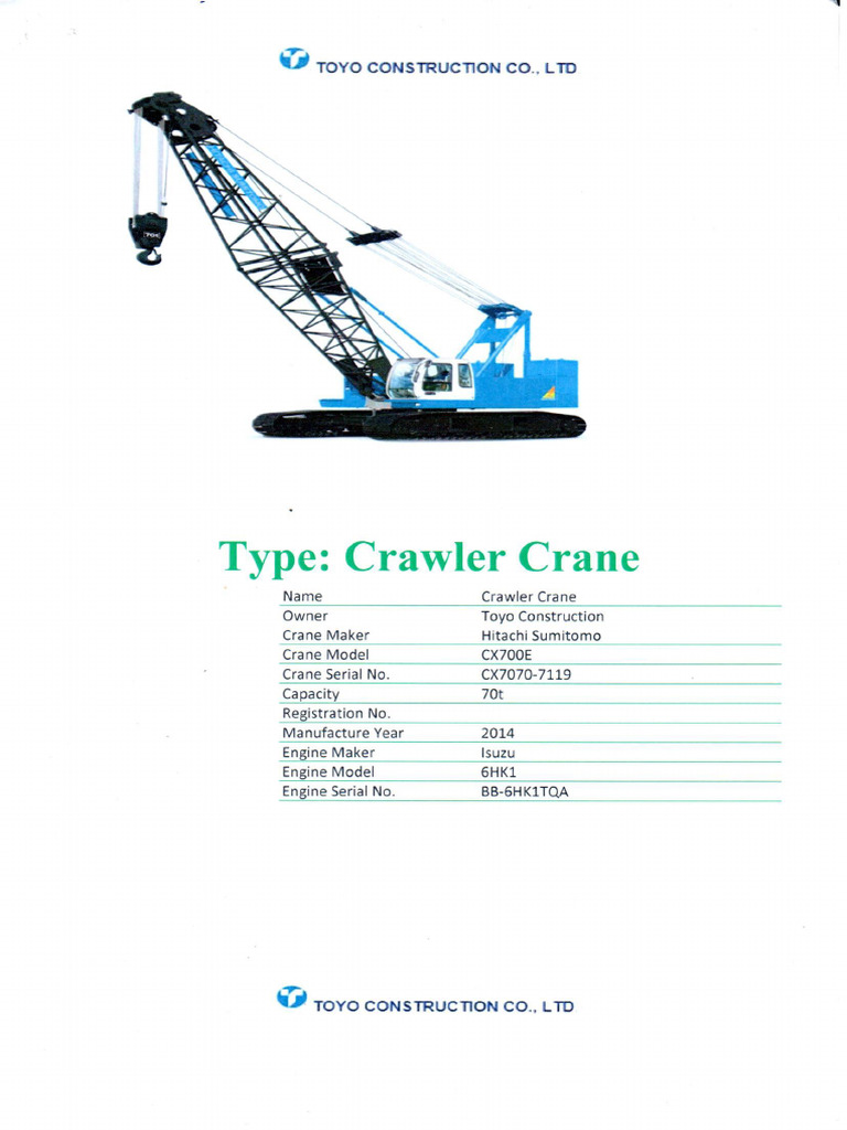70T Hitachi Crawler Crane | PDF