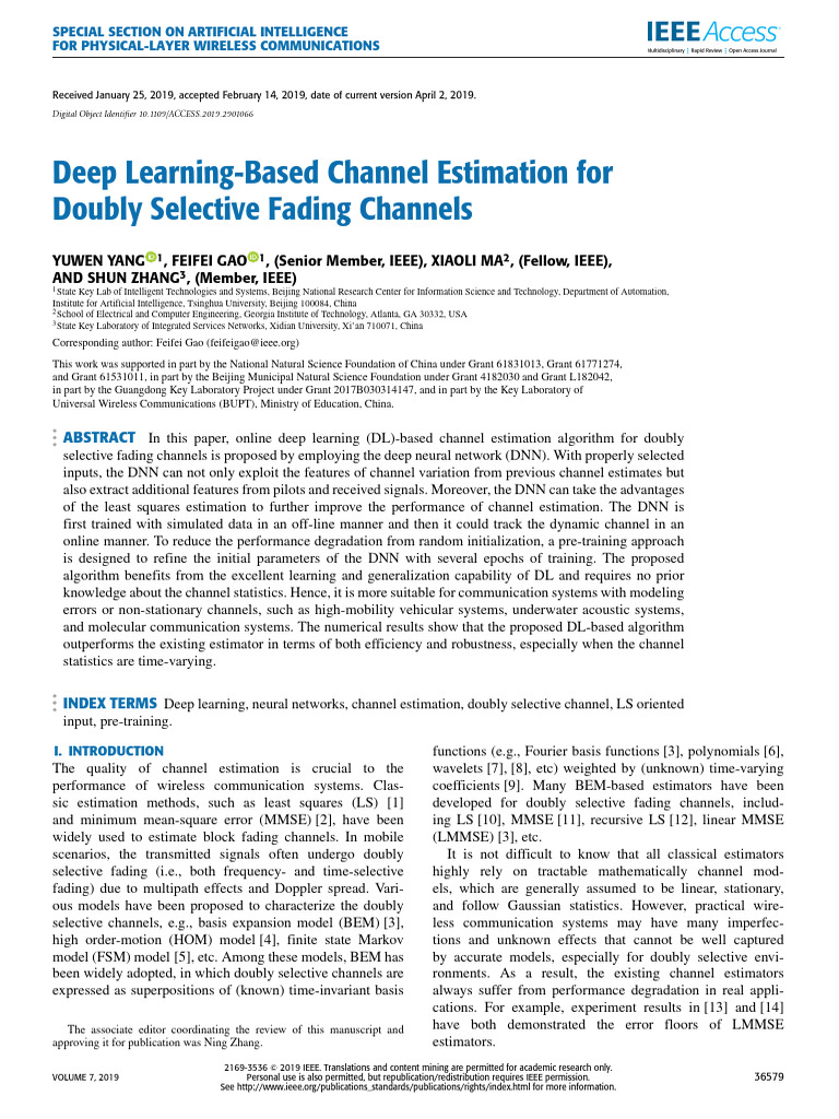 Deep Learning-Based Channel Estimation For Doubly | PDF | Deep Learning | Matrix (Mathematics)
