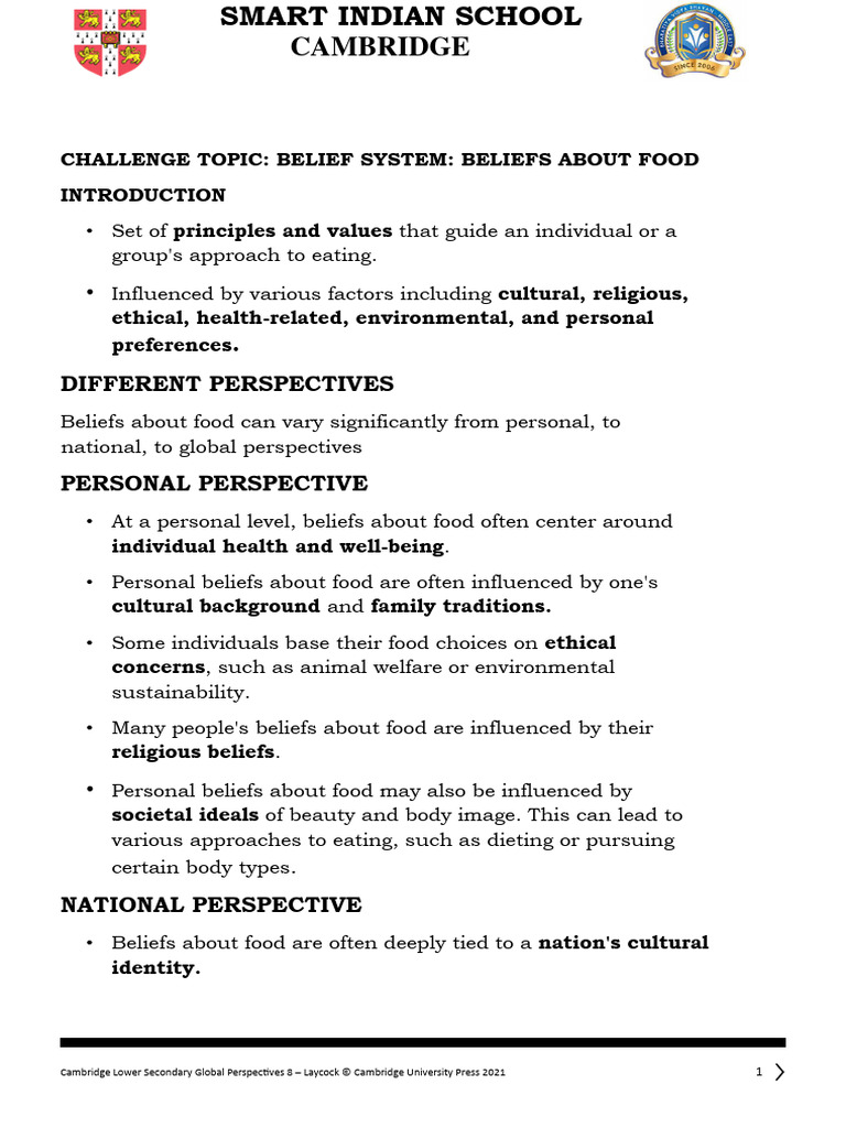 Beliefs About Food-Notes | PDF | Foods | Sustainability
