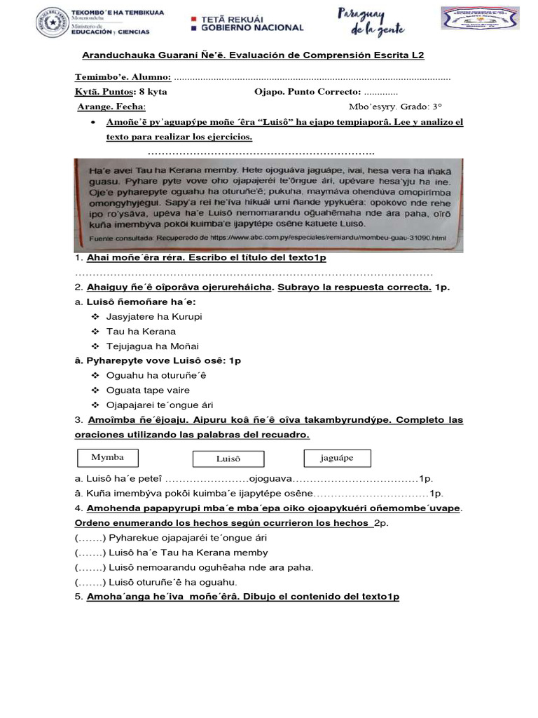 Examen de Guarani 3er Grado - Final | PDF
