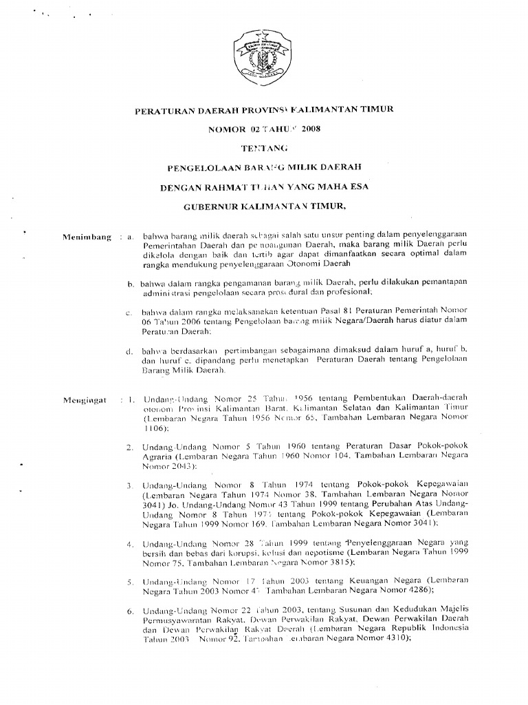 Perda.02.2008 Ttg Pengelolaan Barang Milik Daerah | PDF