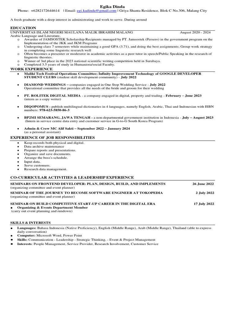 Education: Egika Dinda | PDF | Human Communication