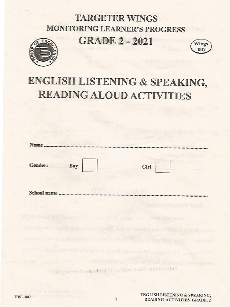 Grade 2 Term 3 Listening Speaking 2021 Teacher - Co .Ke | PDF