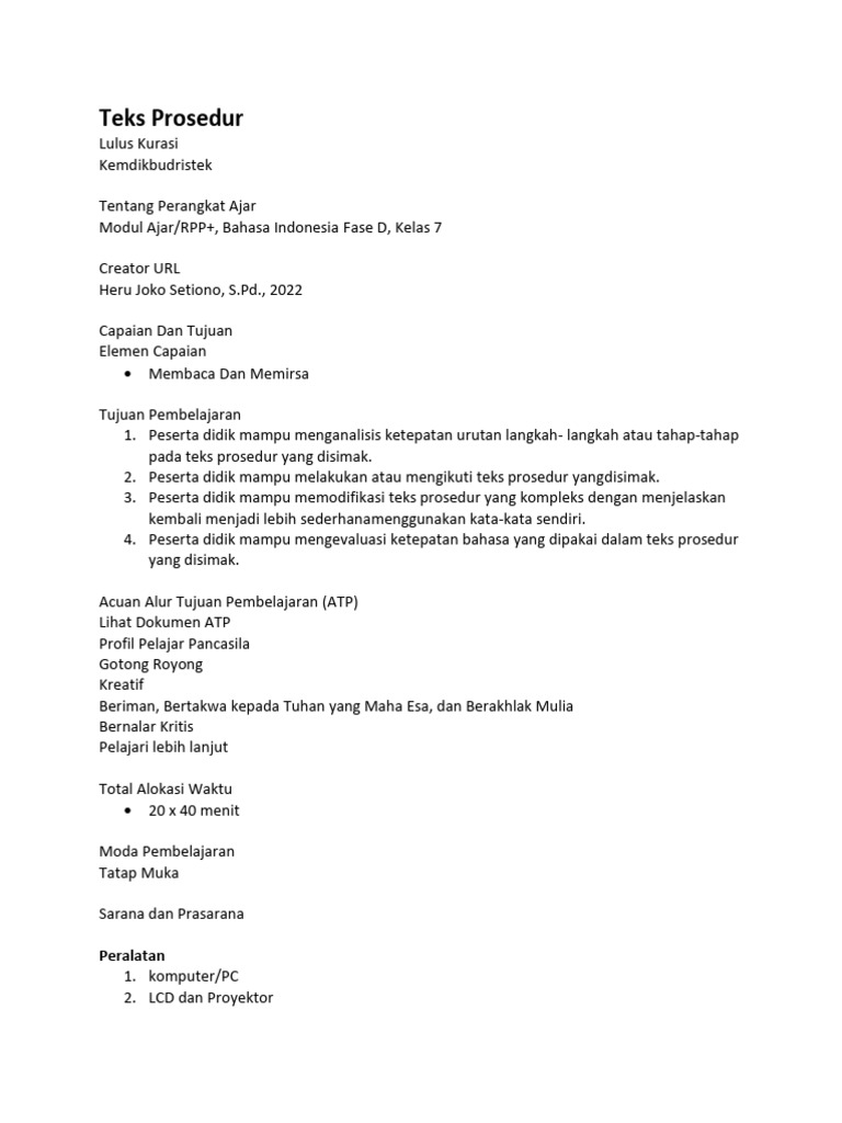 Modul Ajar Teks Prosedur | PDF | Seni