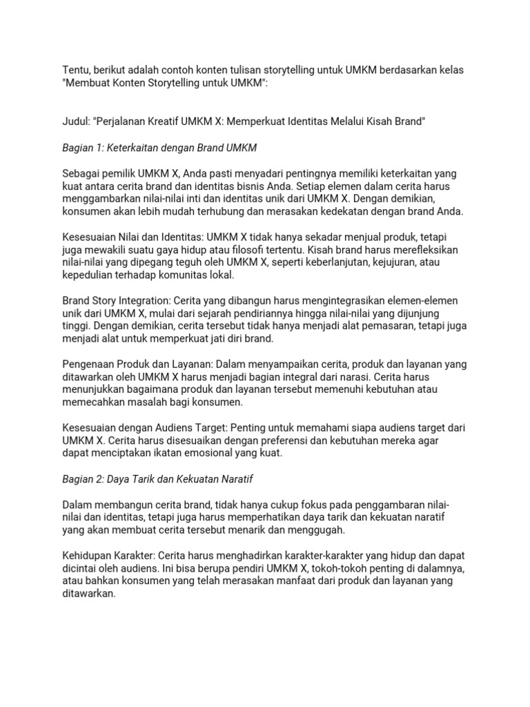 Storytelling Efektif untuk UMKM | PDF