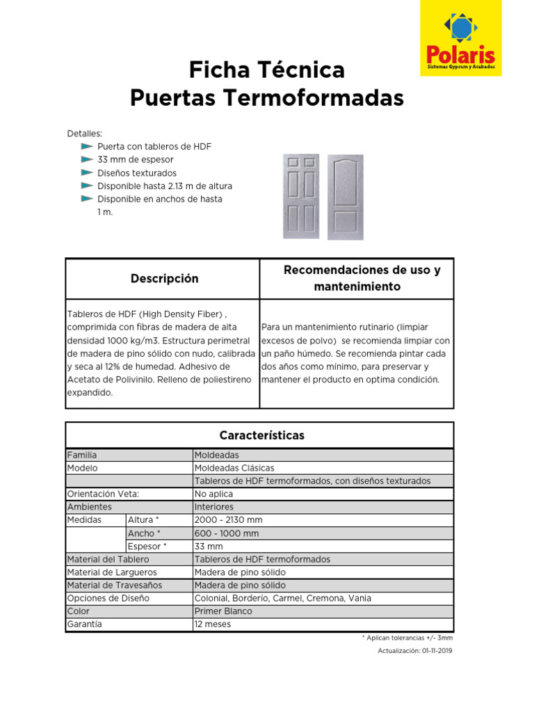 Ficha Tecnica - Puerta Termoformada | PDF | Madera