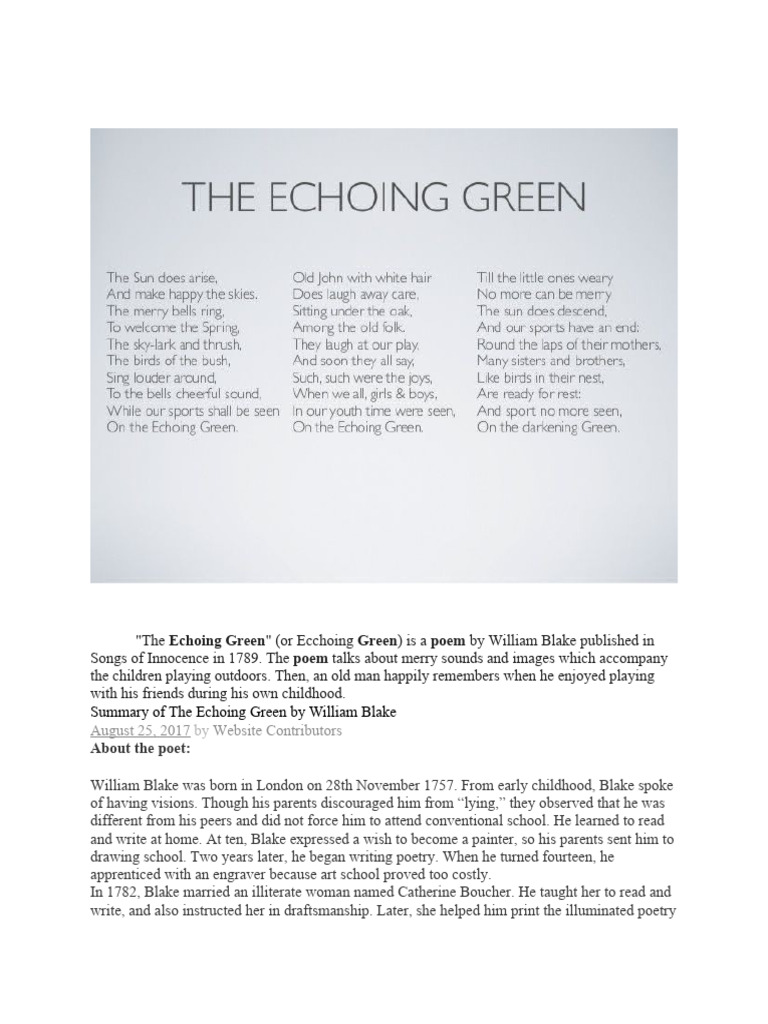 Echoing Green | PDF | William Blake | Poetry