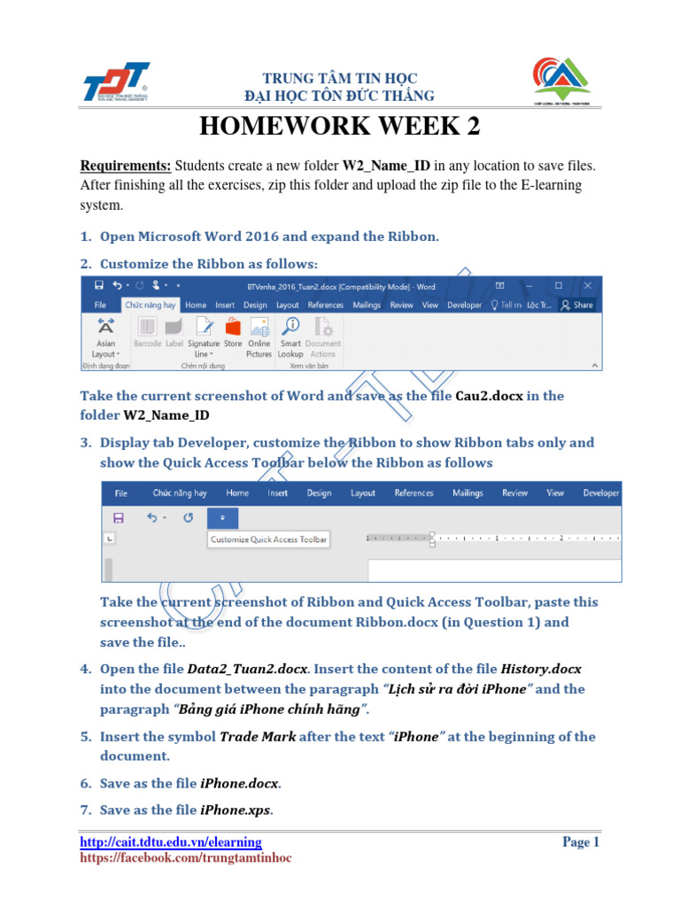 Microsoft Word Homework Instructions | PDF