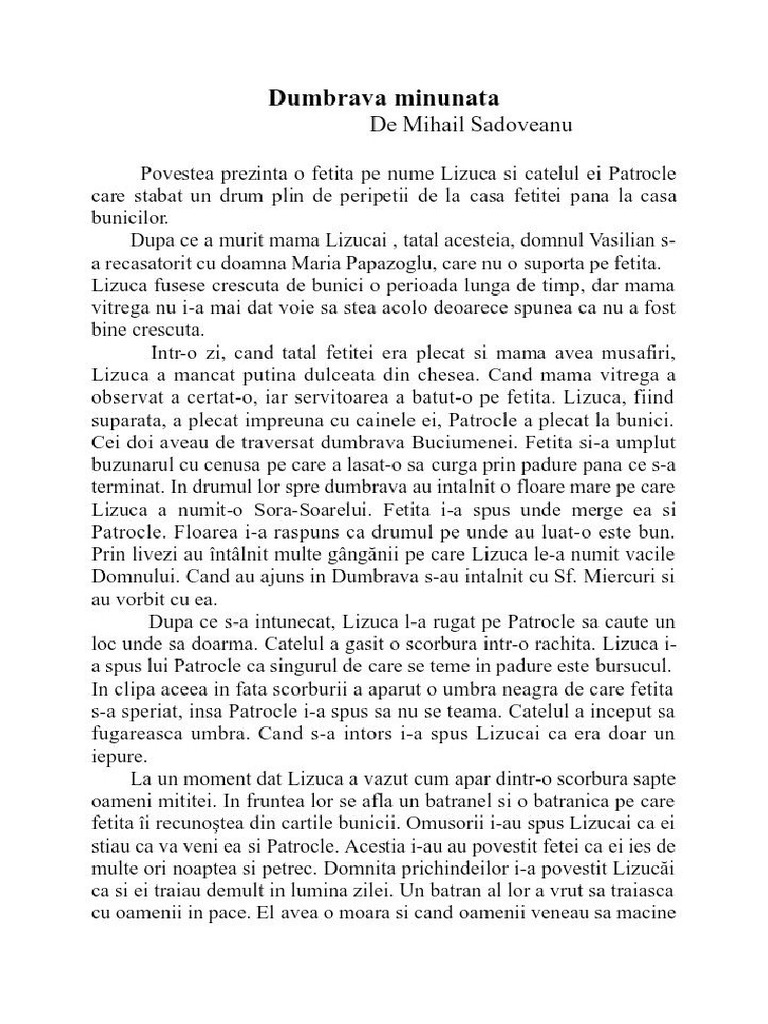 Dumbrava Minunata-Rezumat | PDF