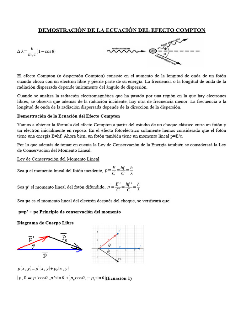 Rolando, Demostración de Ecuación Efecto Compton | PDF | Fotón | Electromagnetismo