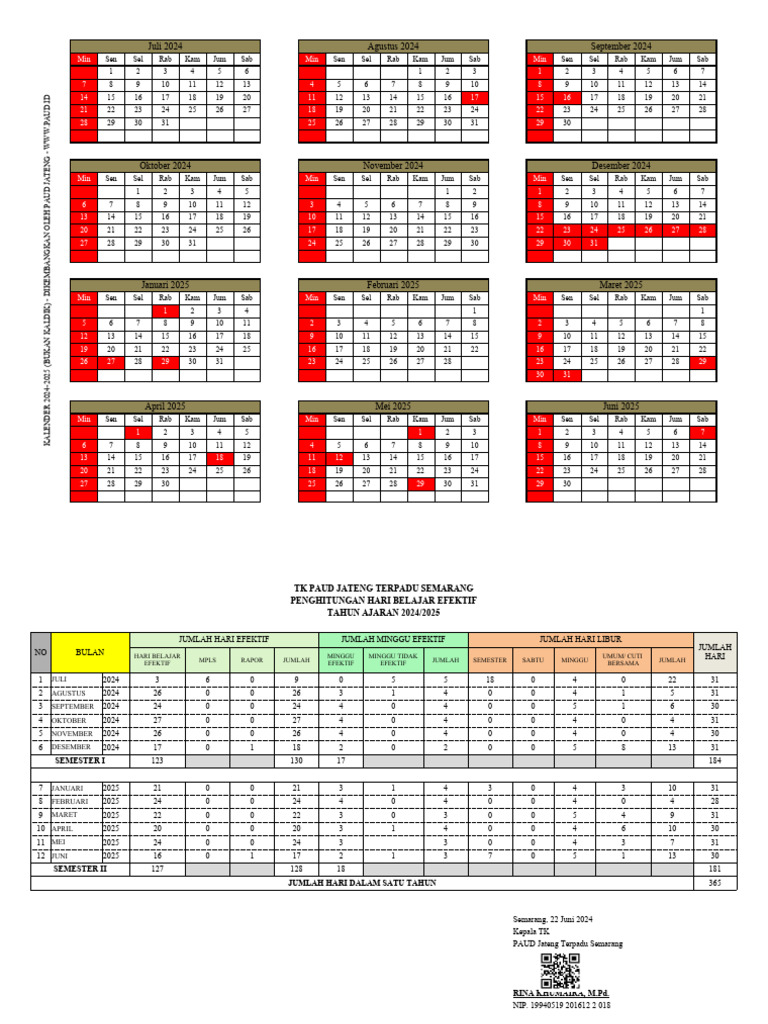 Kalender Akademik PAUD Jateng 2024 2025 | PDF
