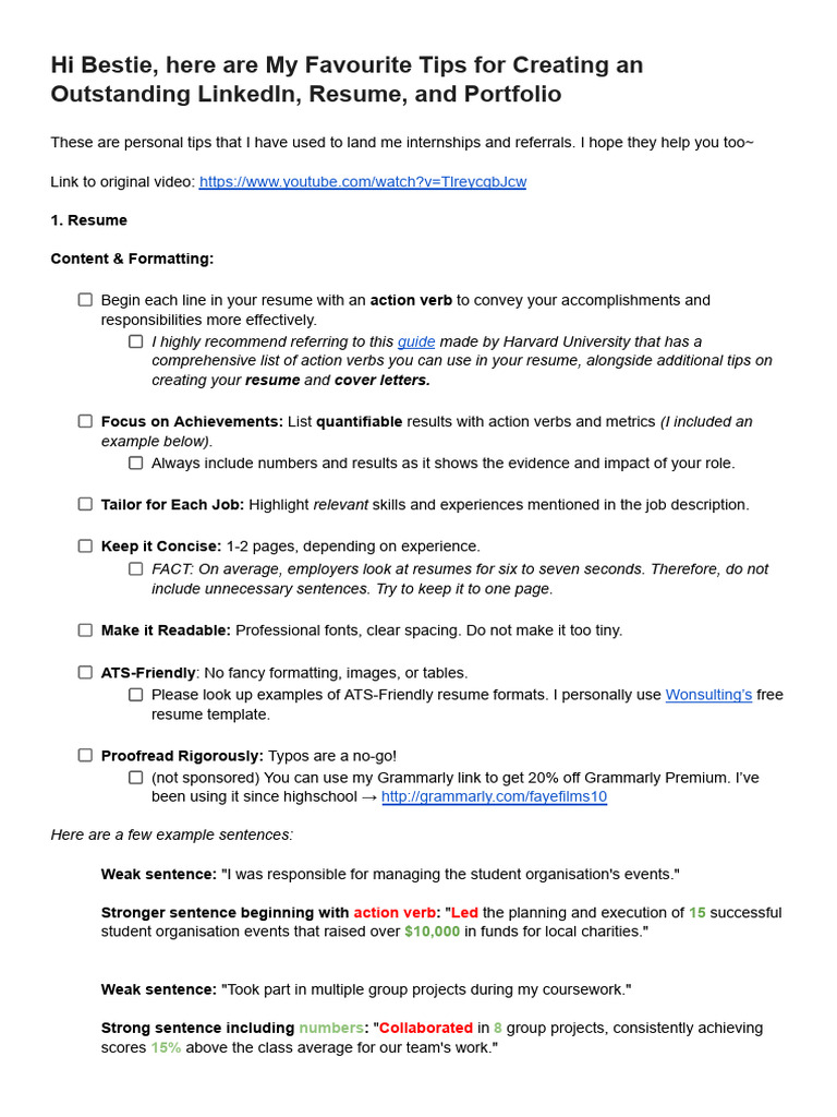 Fayefilms' Favourite Tips For Creating An Outstanding Resume - LinkedIn ...