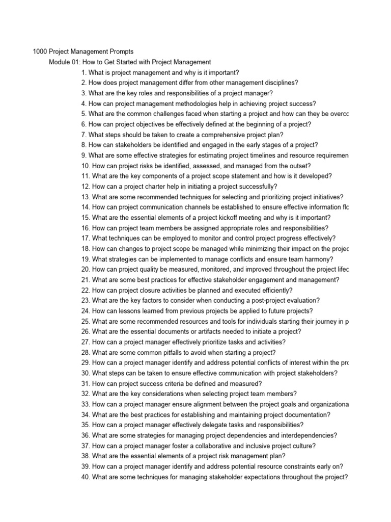 1000 Project Management Prompts | PDF | Project Management | Risk ...