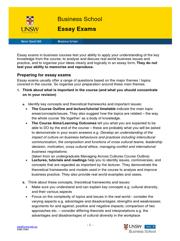 Business School Essay Exam Outline | PDF | Essays | Theory