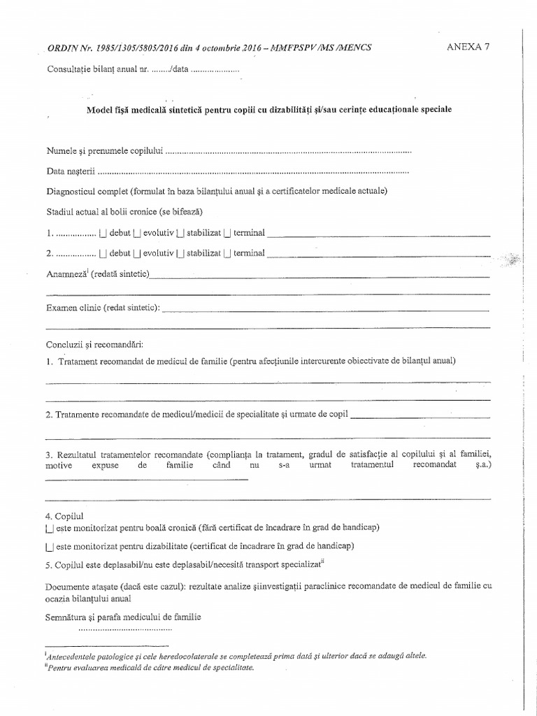 Fisa Sintetica Ordin 1985 | PDF